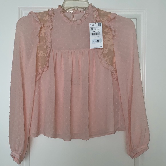 Zara | Tops | Zara Sheer Polka Dot Trafaluc Pink Blouse Top Bnwt | Poshmark